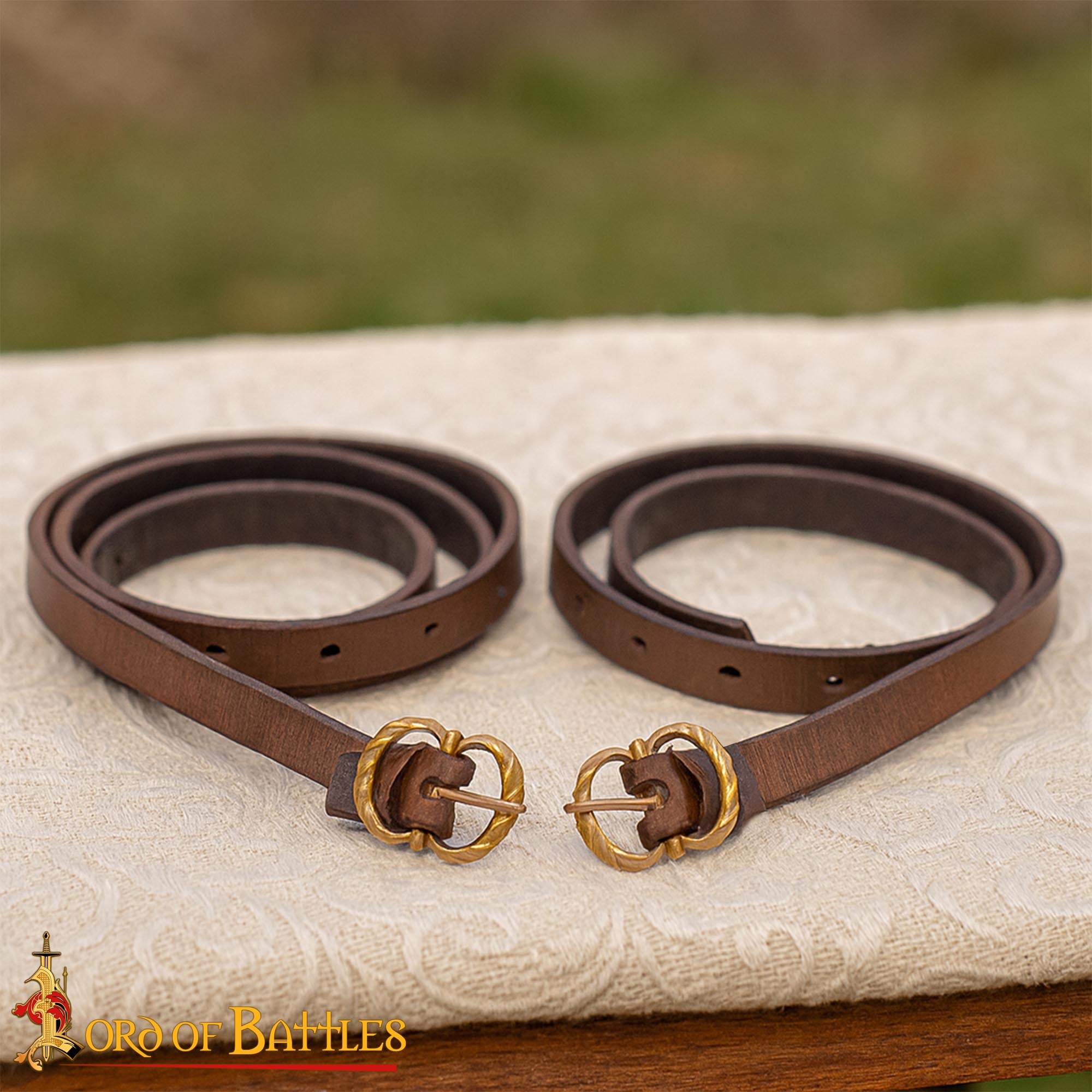 Greenor Brown Leather Garters - Medieval Stockings|Brass Buckle ...
